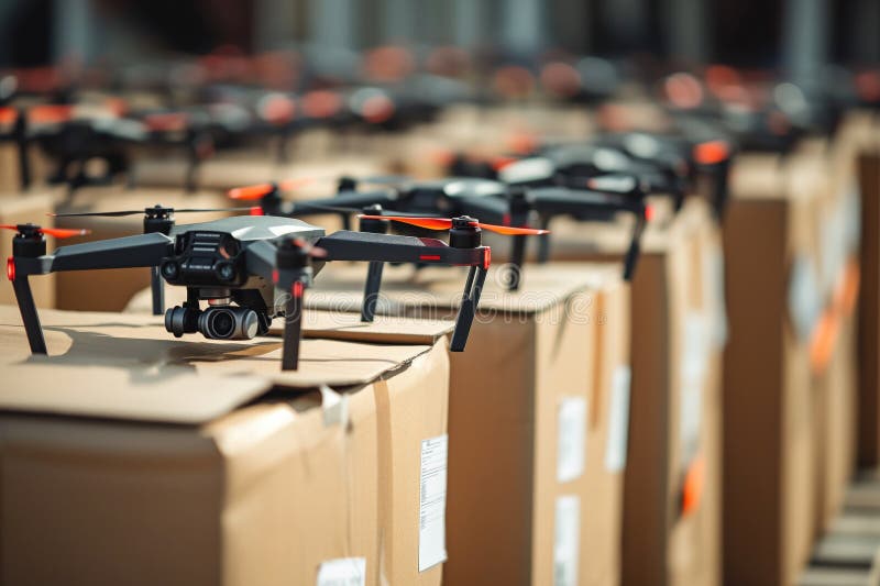 Endless Rows of Newly Produced FPV Drones in a Factory Setting, Ready ...