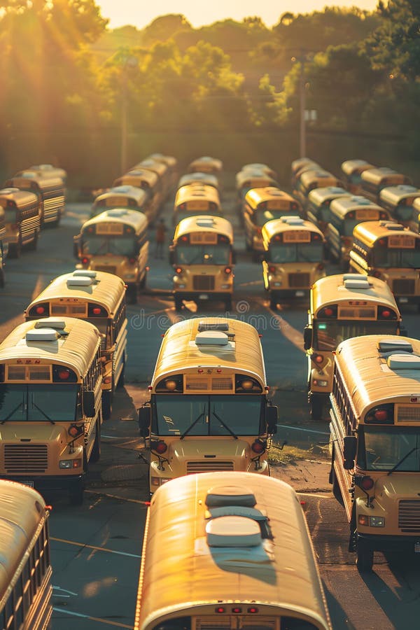 Endless Rows of School Buses. Stock Illustration - Illustration of ...