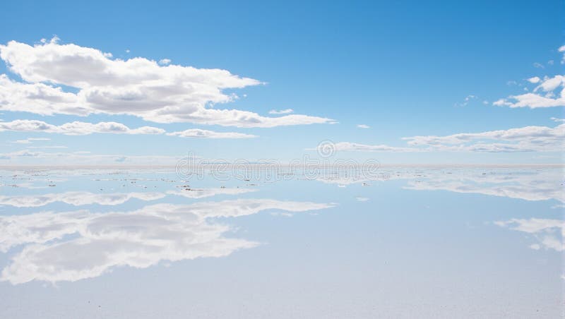 Endless Salt Flat Mirroring Sky Clouds Creating Surreal Illusion of ...