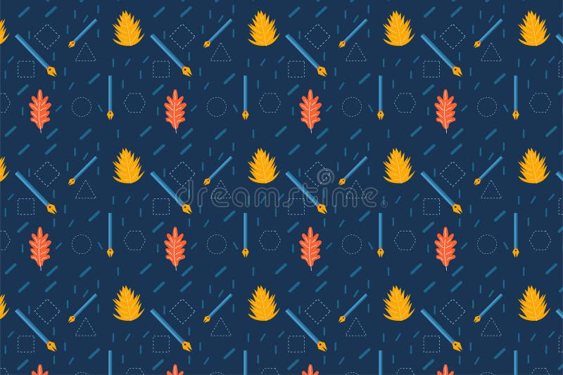 Endless School Backdrop Pattern Design with Pen and Leaf Icons. Repeating Educational Pattern ...