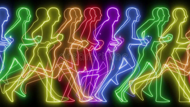 An Endless Sequence of Neon Outline Running Men. Stock Footage - Video ...
