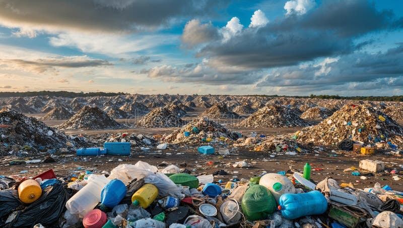 Endless Sequence of Garbage Piles Scattered Under Vast Skies Stock ...