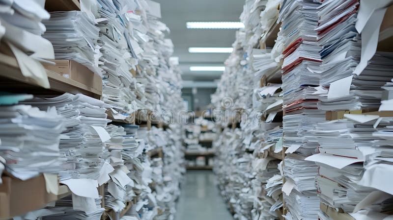 Towering Piles of Paperwork in a Storage Room Stock Illustration ...