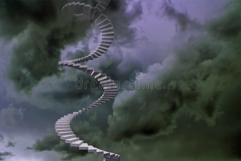 Endless Spiral Staircase on the Background of a Threatening Cloud ...