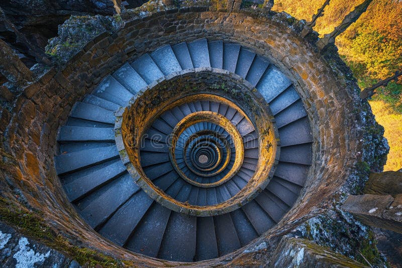 Endless Spiral Staircase Viewed from Above, Showcasing a Mesmerizing ...