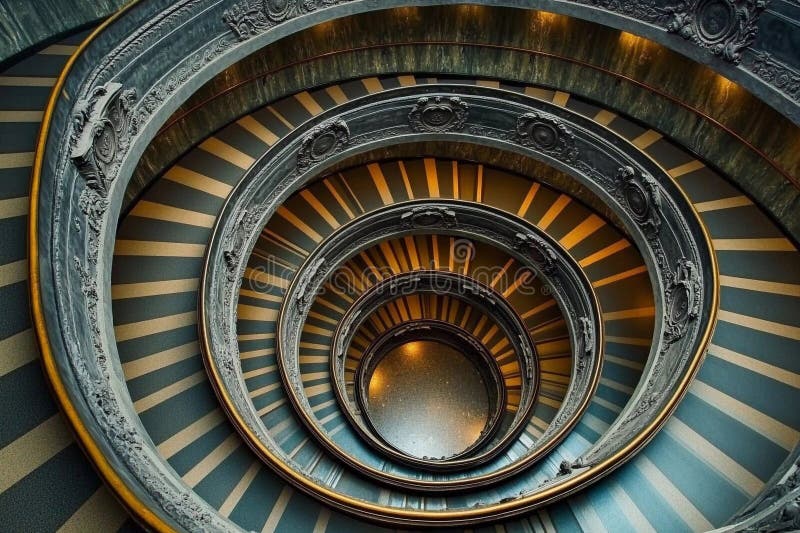 Endless Spiral Staircase Viewed from Above, Showcasing a Mesmerizing ...