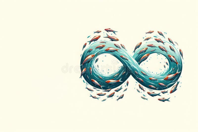 An Endless Stream of Fish in the Shape of an Infinity Symbol. Space for ...