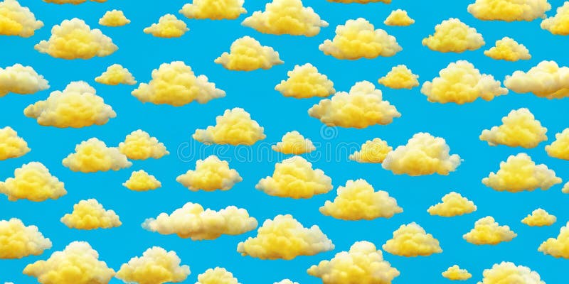 Endless Summer Cheerful Seamless Pattern of Fluffy Yellow Clouds on a ...