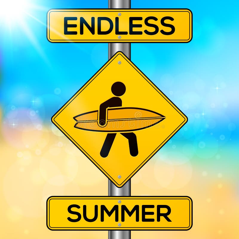 Endless Summer Yellow Road Sign on Blurred Beach Stock Vector ...
