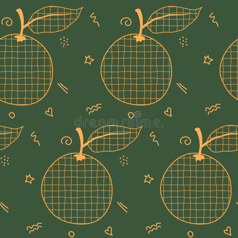 Endless Textured Orange Fruit Pattern with Doodle Elements on Dark ...