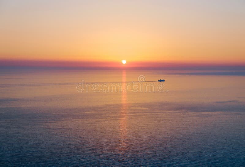 Endless Tranquil Seascape with Sunset Sky Stock Photo - Image of ...