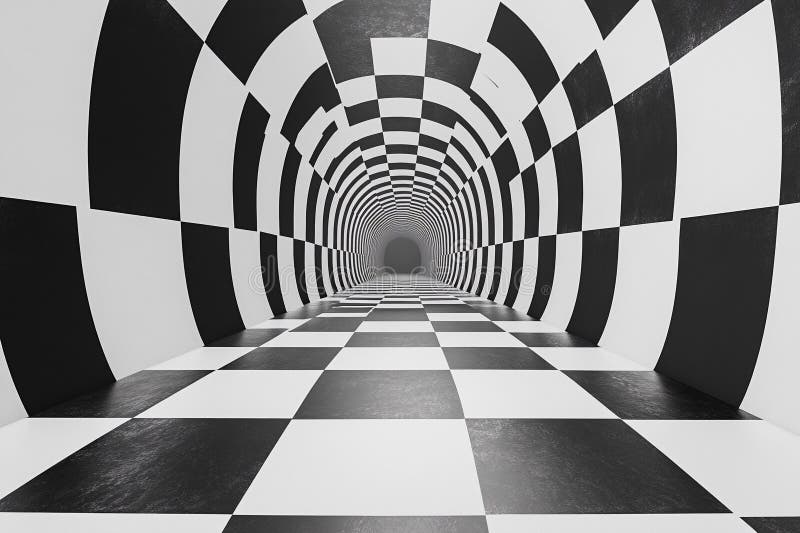 Endless Tunnel of Black and White Patterns Creating a Mesmerizing ...