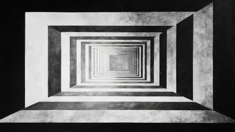 Endless Tunnel of Geometric Shapes in Black and White Stock ...