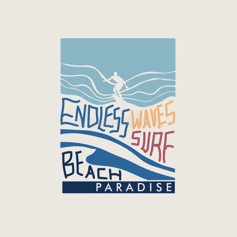 Endless Waves Surf Beach Typographic Poster Design Stock Illustration - Illustration of retro ...