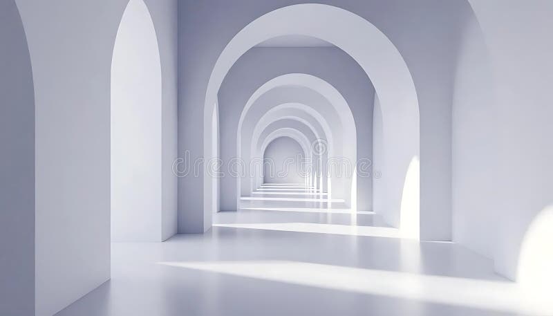 Endless White Archway Corridor: a Surreal Architectural Perspective ...