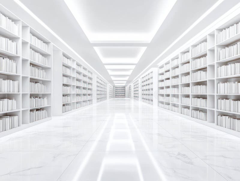 Endless White Bookshelves in a Modern Minimalist Library with Bright ...