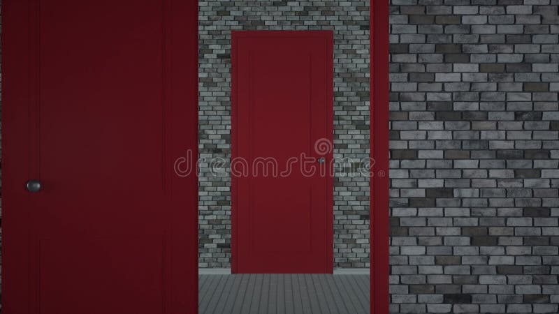 Endlessly Opening Red Doors. Never Ending Opening of Red Doors Stock ...