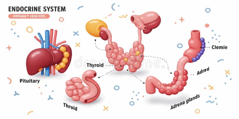 Endocrine System for Kids, Cartoon Vector Illustration Stock Vector ...