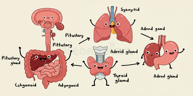 Endocrine System for Kids, Cartoon Vector Illustration Stock Vector ...