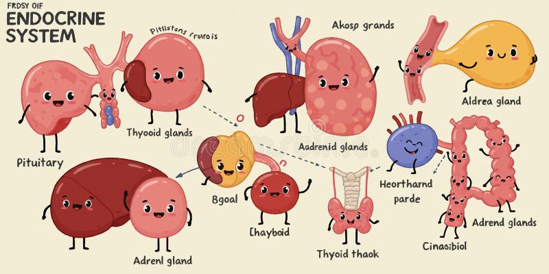 Endocrine System for Kids, Cartoon Vector Illustration Stock Vector ...