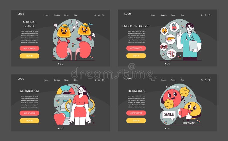 Endocrine System Organs and Disease Web Banner or Landing Page. Human ...