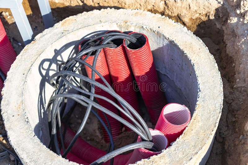 The Ends of the Electrical Cable in the Trench. Electrical Cable ...