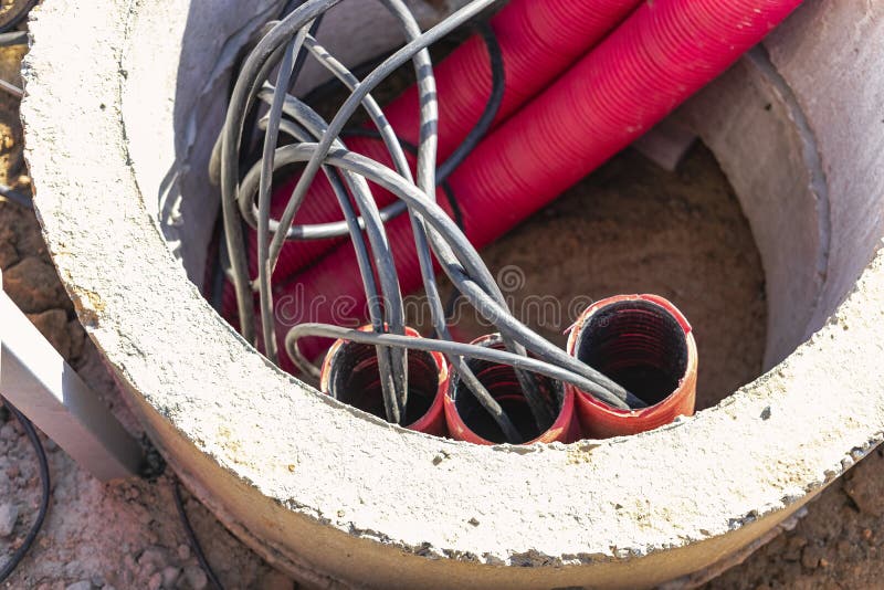 The Ends of the Electrical Cable in the Trench. Electrical Cable ...