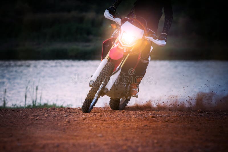 Enduro Motorcycle Biker Slide Moving on Dirt Field Stock Image - Image ...