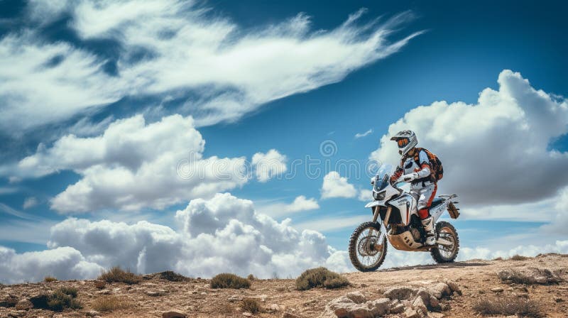Motorcycle Traveler Under a Blue Sky Generated by AI Tool. Stock Photo ...