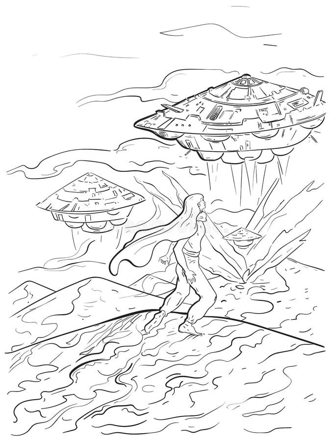 Enemy Attack of Spaceships in the Desert. Stock Vector - Illustration ...