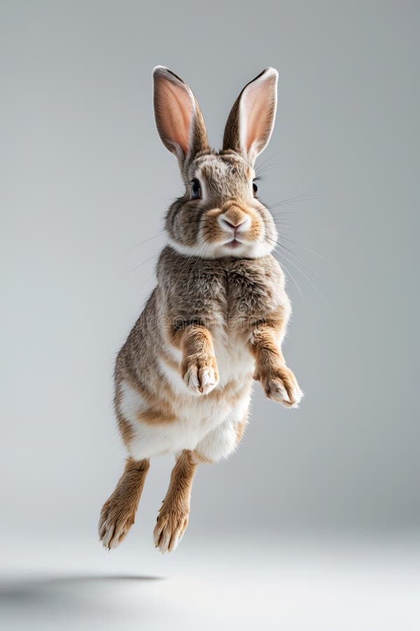 Energetic Brown Rabbit Leaping Dynamically in Studio Setting Stock ...