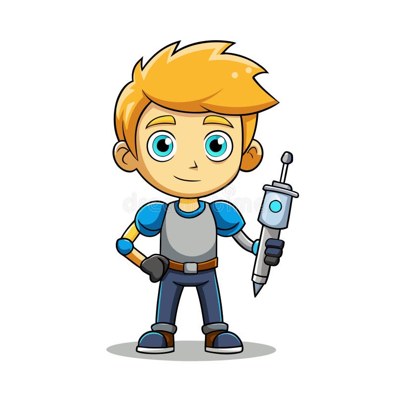 Energetic Cartoon Boy Working on Robot Projects Stock Vector ...