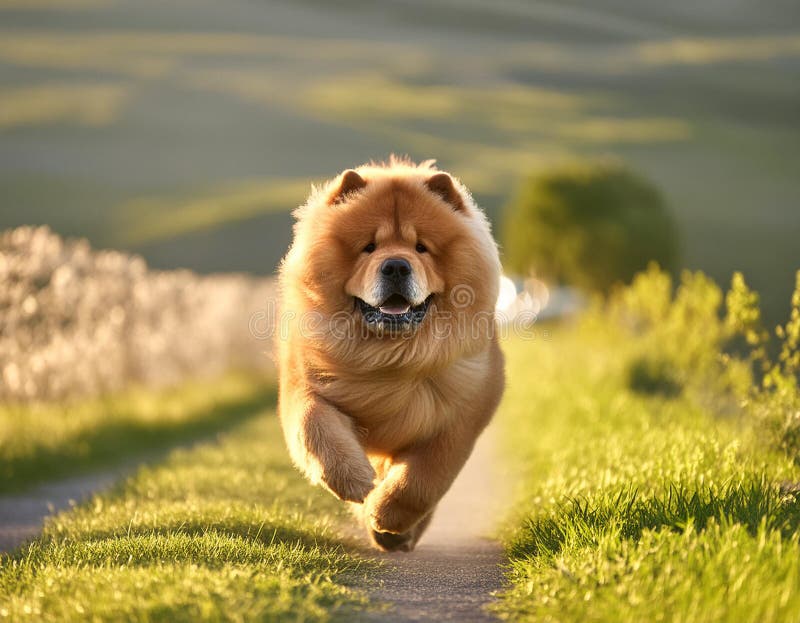 Energetic Chow Chow Dog Running Freely Outdoors: Capturing Joy in ...