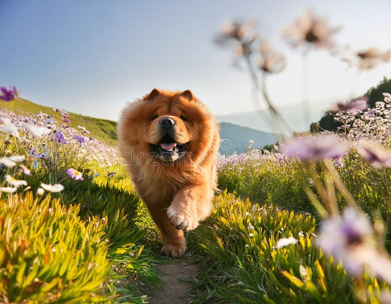 Energetic Chow Chow Dog Running Freely Outdoors: Capturing Joy in ...