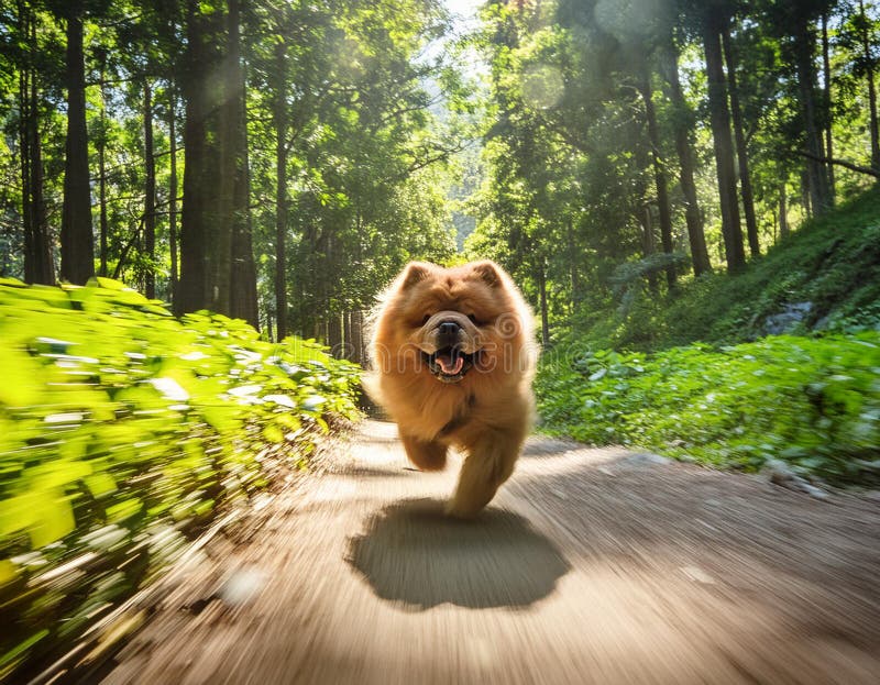 Energetic Chow Chow Dog Running Freely Outdoors: Capturing Joy in ...