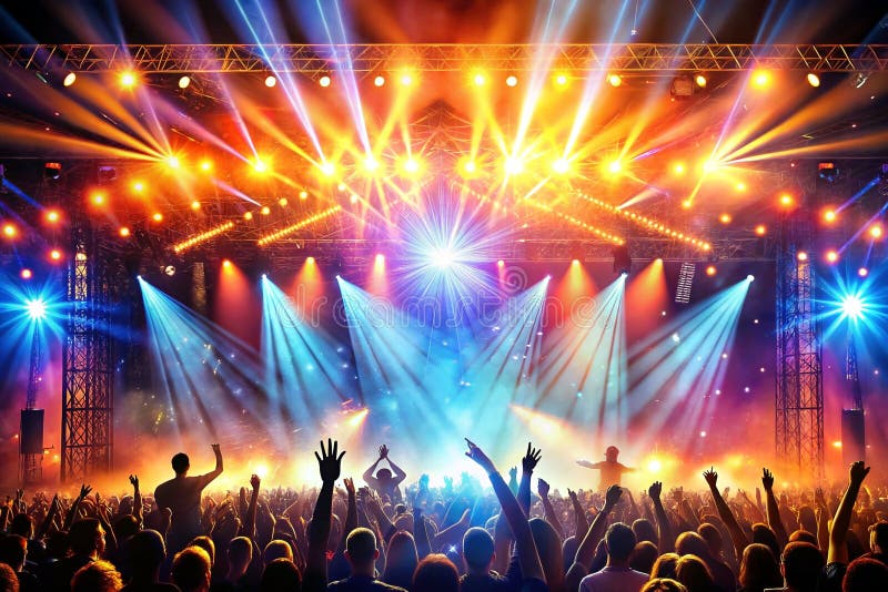 Energetic Concert Stage with Vibrant Lighting and Cheering Crowd Stock ...
