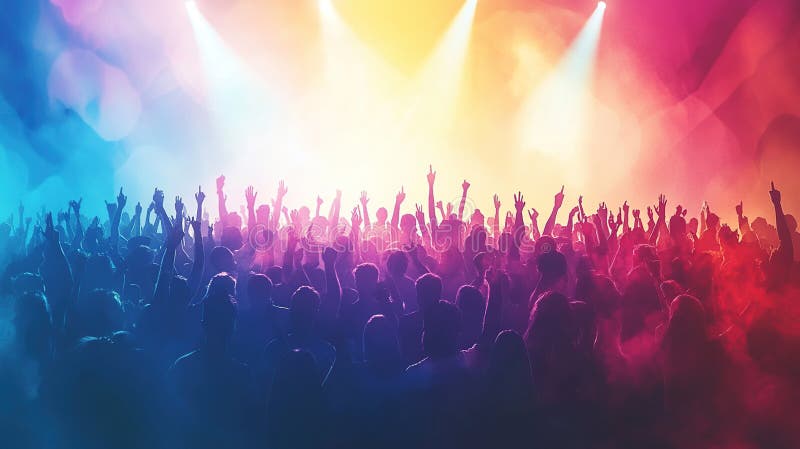 Energetic Crowd at a Concert with Colorful Stage Lighting Stock ...