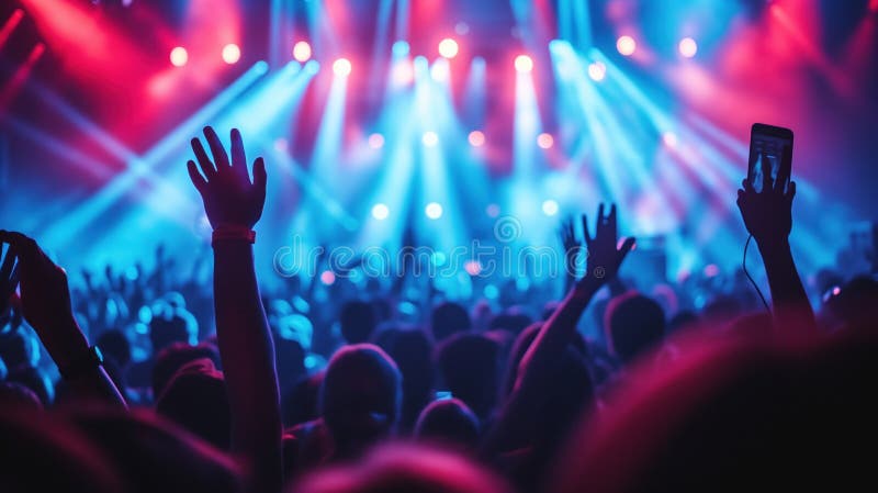 Energetic Crowd Enjoying a Live Concert with Vibrant Stage Lights ...