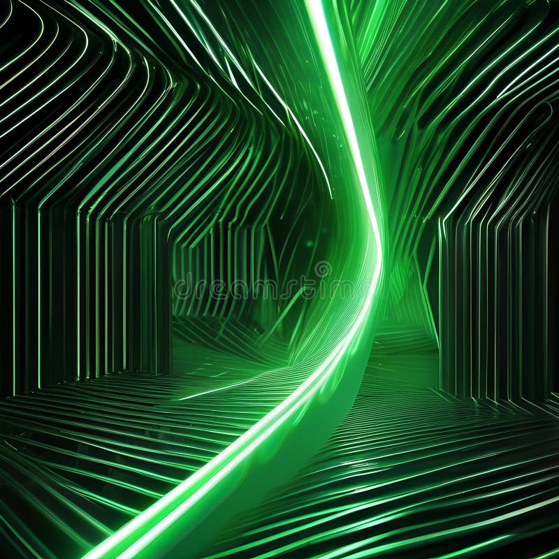 Energetic 3D Composition Featuring Abstract Green Neon Lines, Pulsating ...