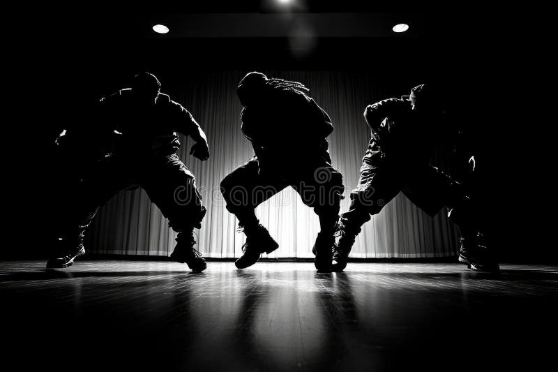 Energetic Dance Performance Silhouettes in Dramatic Lighting Stock ...
