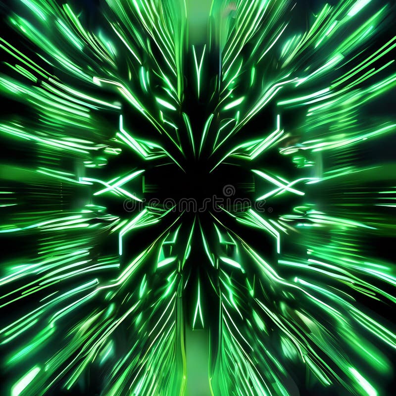 Energetic Digital Art Piece with Abstract Green Neon Lines Pulsating ...