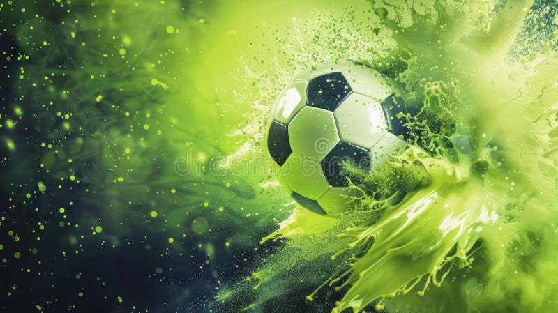 Energetic Effect: Classic Soccer Ball Bursting with Vibrant Green Paint ...