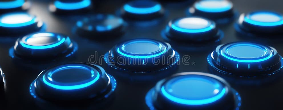 Energetic Electric Blue Neon 3D Buttons, Radiating Dynamic Glow Effects ...