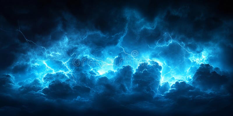 Energetic Electrical Storm, Lightning in Dark Night Sky with Dramatic ...