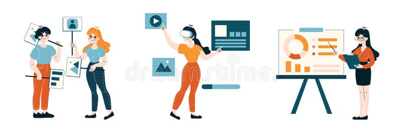 Energetic Employees Engaging with Multimedia, Sharing Stats, Leading ...