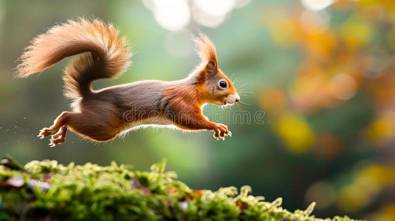 Energetic Eurasian Red Squirrel Sciurus Vulgaris Leaping and Jumping ...