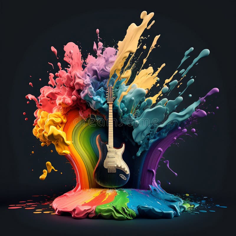 Energetic Explosion of Guitars Painted in a Rainbow, Generative Ai ...