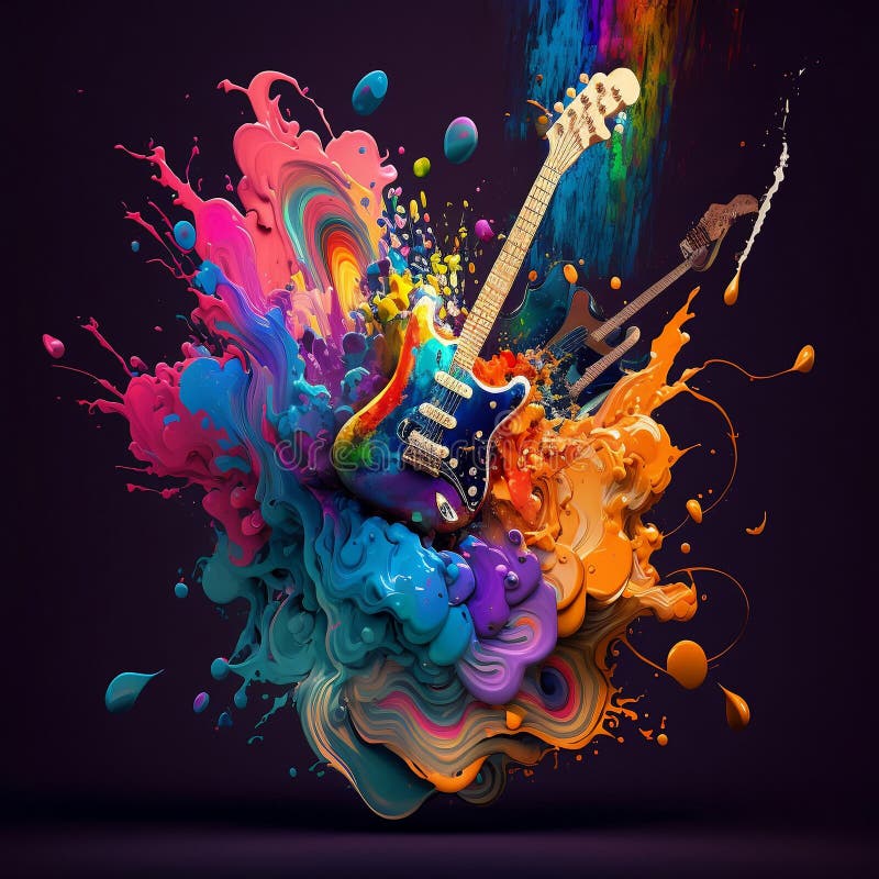 Energetic Explosion of Guitars Painted in a Rainbow, Generative Ai ...