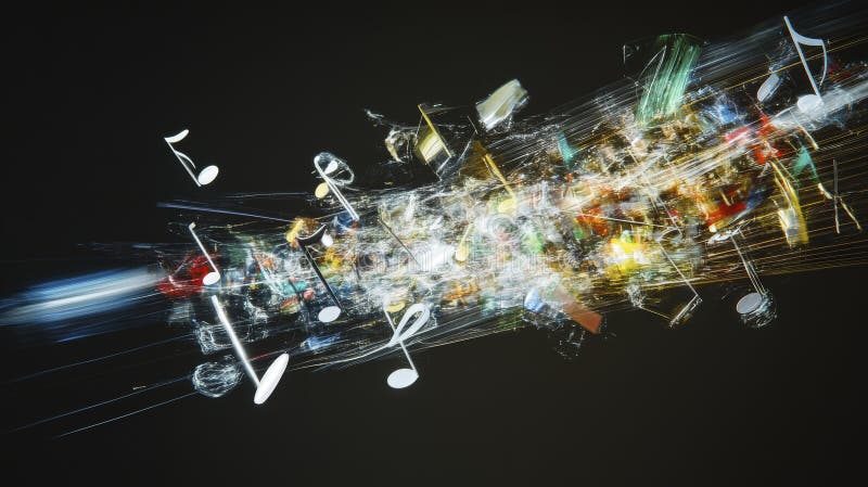 Energetic Explosion of Music Notes on Dark Background Stock ...