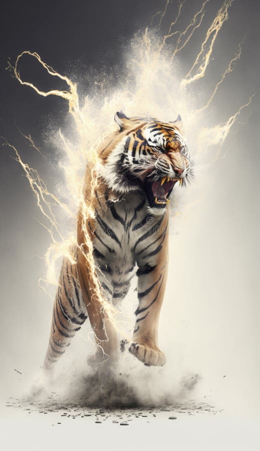Energetic and Fierce Tiger Visualized by Energy and Lightning. AI ...